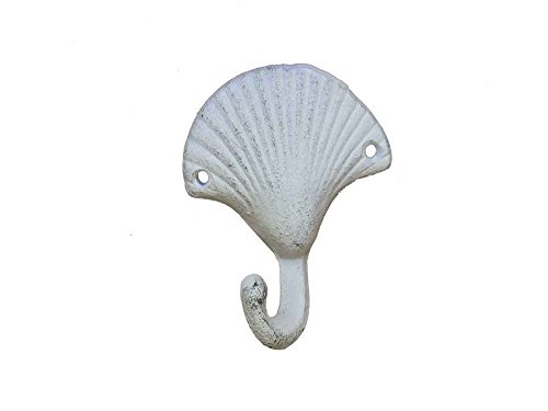 Whitewashed Cast Iron Seashell Hook- Nautical Wall Hook- Seashell Decoration
