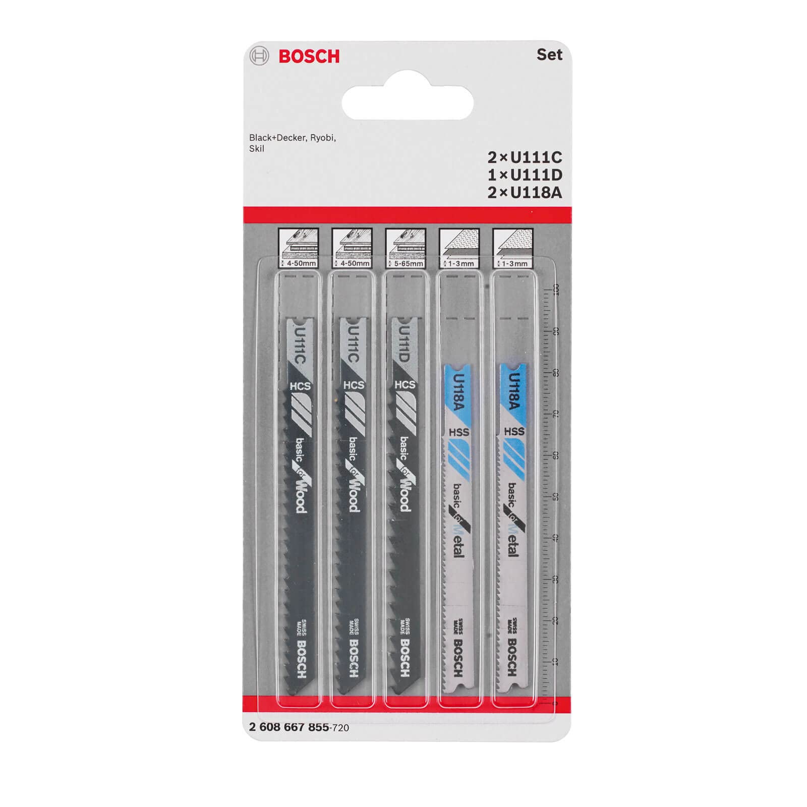 Bosch 2608667855 Jigsaw Blade-Set U111C/U111D/U1 5 Pcs