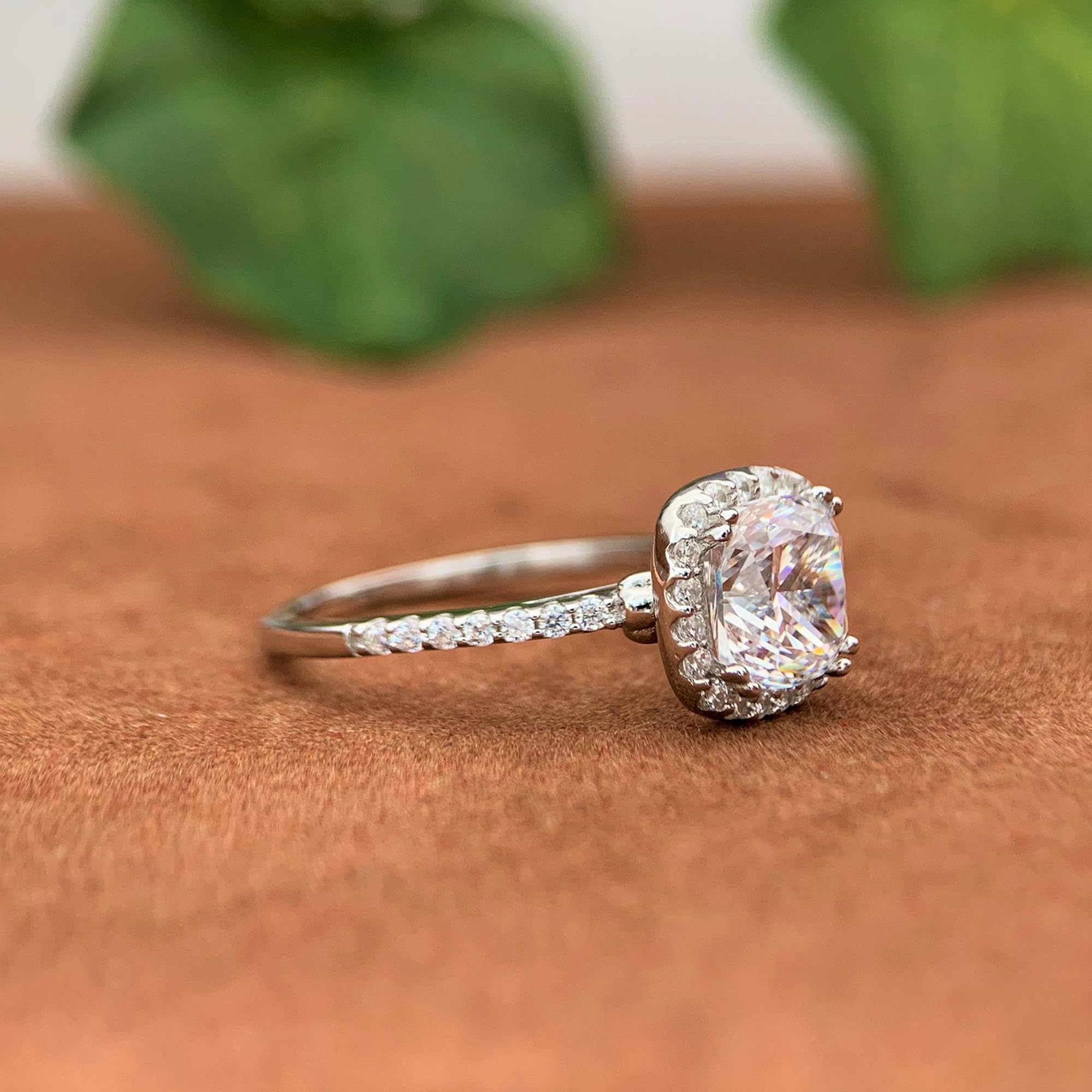 CGSRING Cushion Moissanite Rings, 2 Carat Cushion Cut Engagement Ring, Cushion Halo Engagement Ring (7)
