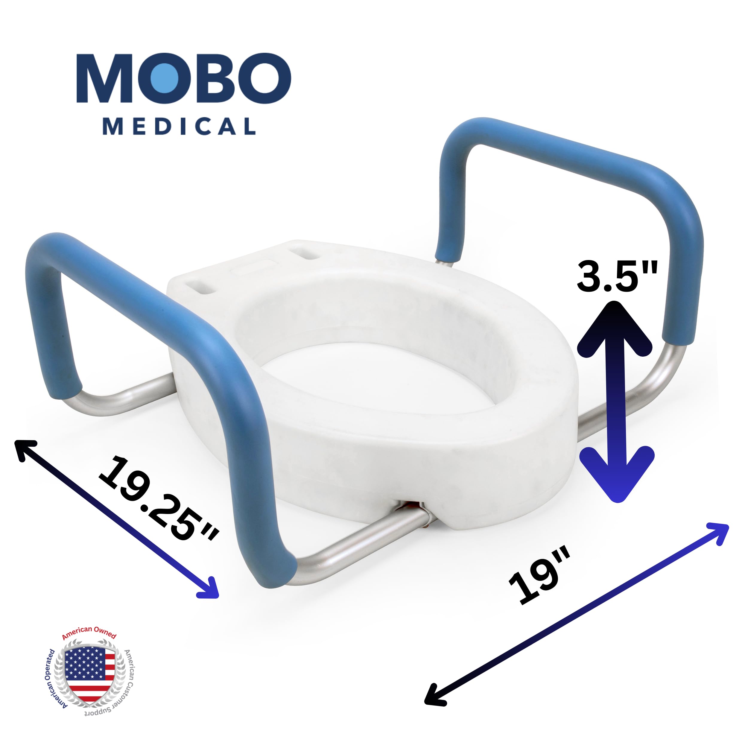 Heavy Duty Elongated Toilet Seat Riser, Easy to Install - 3.5" Lift - 300 lbs Capacity, Premium Padded Support Handles
