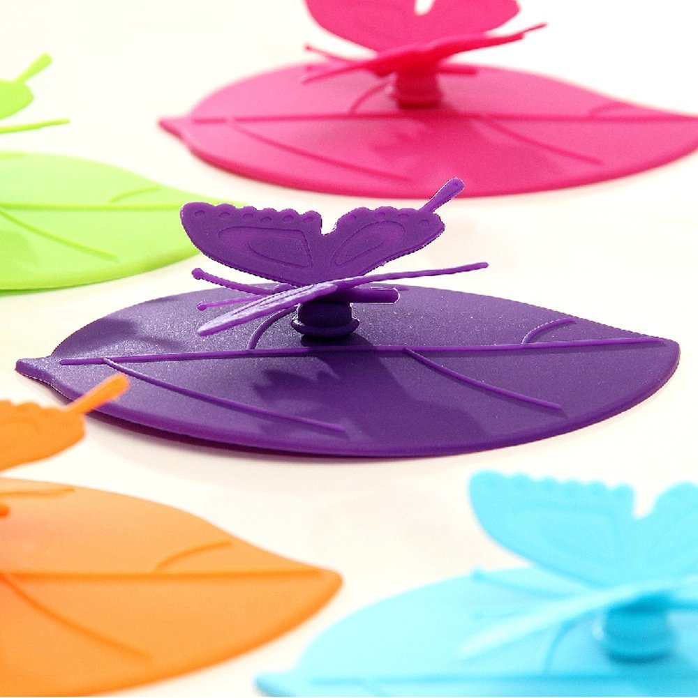 Food Grade Silicone Cup Lids, IPHOX Creative Butterfly Mug Cover [Set of 6] Anti-dust, Airtight Seal, Silicone Drink Cup Lids, Hot Cup Lids (Butterfly)
