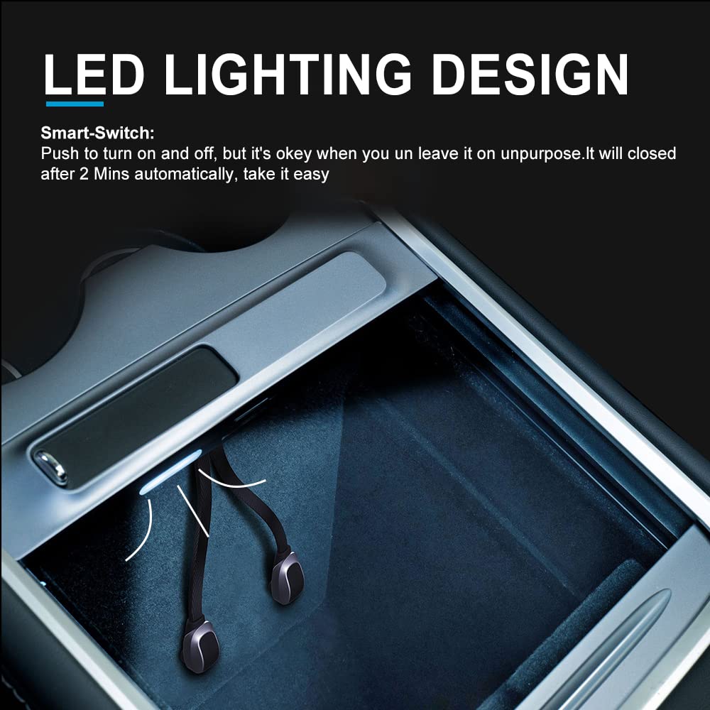 for 2021 2022 Tesla Model 3 Model Y Intelligent Docking Station of Center Console Smart Sensor, Tesla USB HUB Charger with Automatic LED Light with Slide Cover Dustproof,Fast Charge Port Accessories