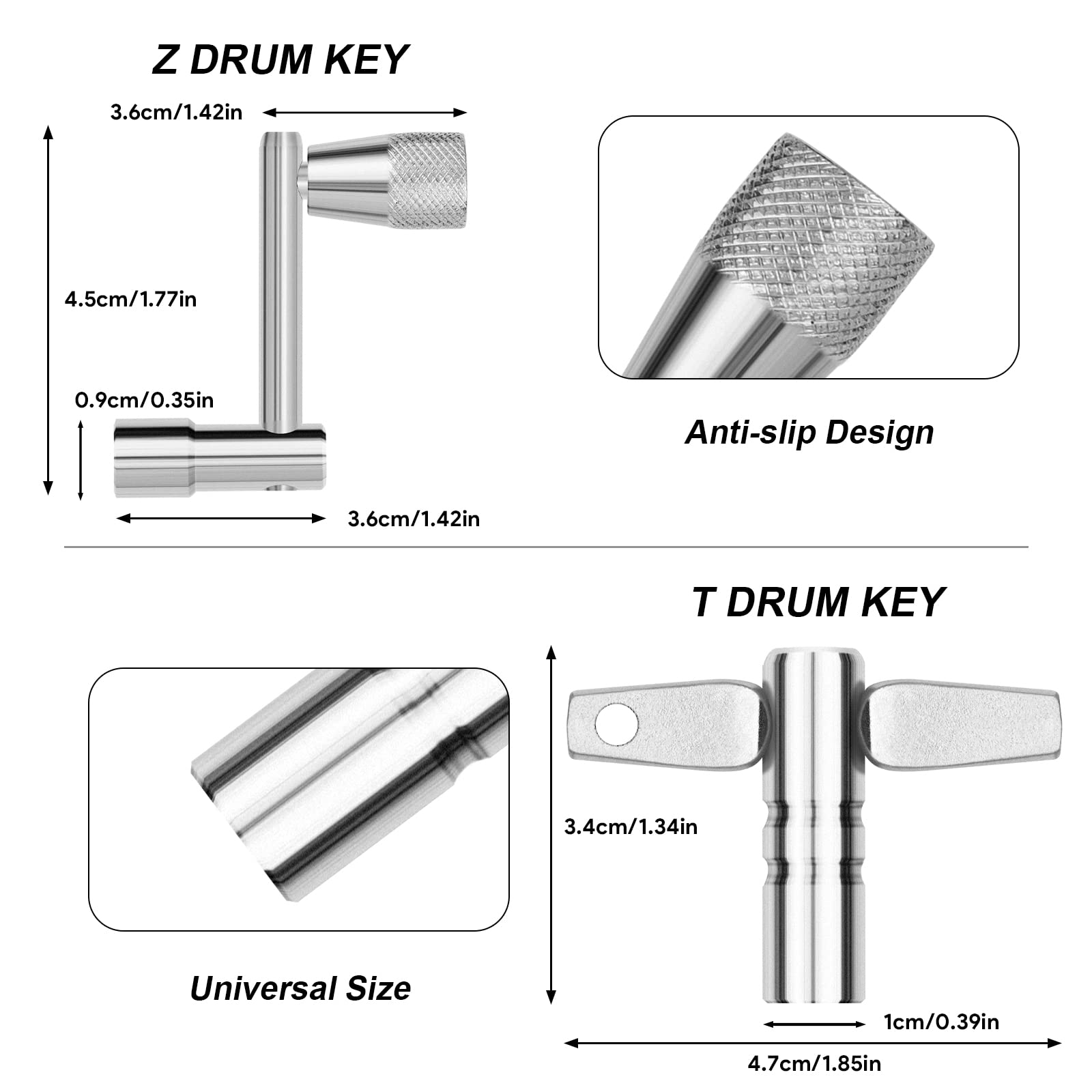 CHACHAZO Drum Key 3-Pack Drum Tuning Keys with 6PCS Cymbal Replacement Accessories Include Nut, Washer, Cymbal Sleeve & Drum Tuner Keys(Chrome-Plated Steel)