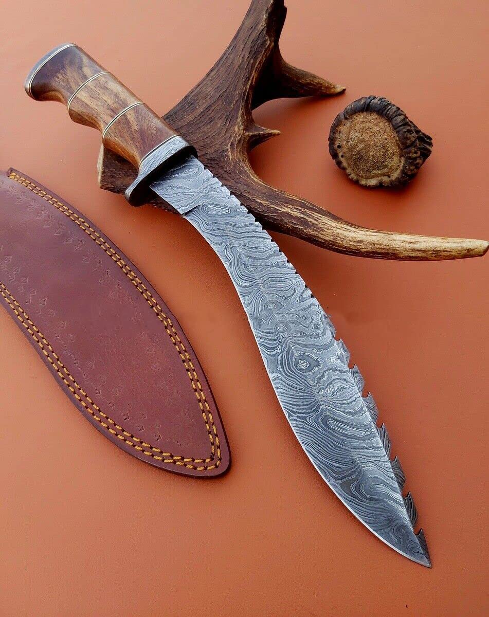 DSK-200 Custom Handmade Damascus steel Outdoor/Hunting/Bushcraft/Camping Kukri Knife With Leather Sheath