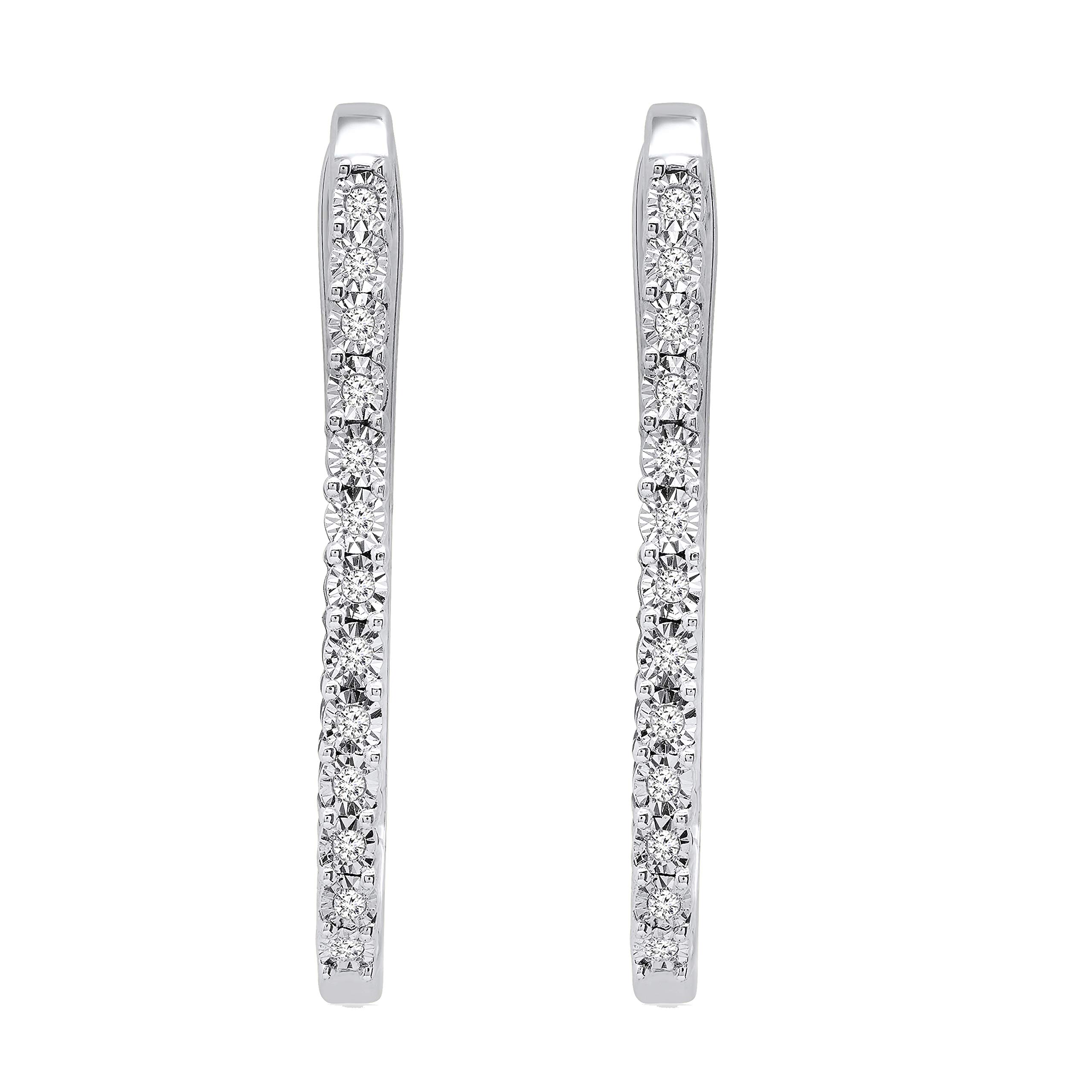 Dazzlingrock Collection 0.13 Carat (ctw) Round White Diamond Ladies Hoop Earrings, 10K White Gold