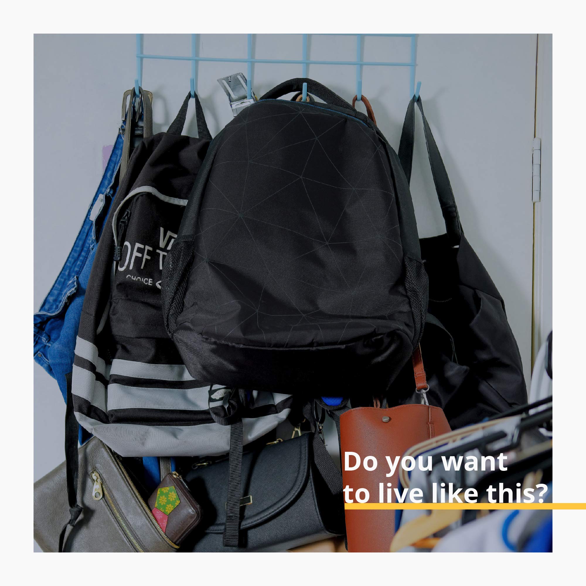 OrganizeME Bag Hanging Organizer for Closet Clear Handbag Organizer for Purses, Handbags Etc. 5 Easy Access Clear Vinyl Pockets with 360 Degree Swivel Hook 2 Pack