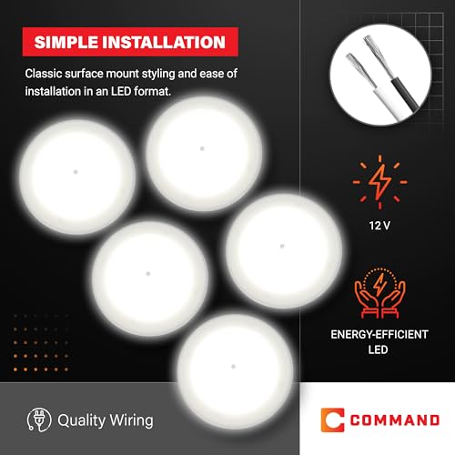 Command Electronics (5) White LED 4.5 inch Round Camper RV Trailer Utility Dome Lights/Switch