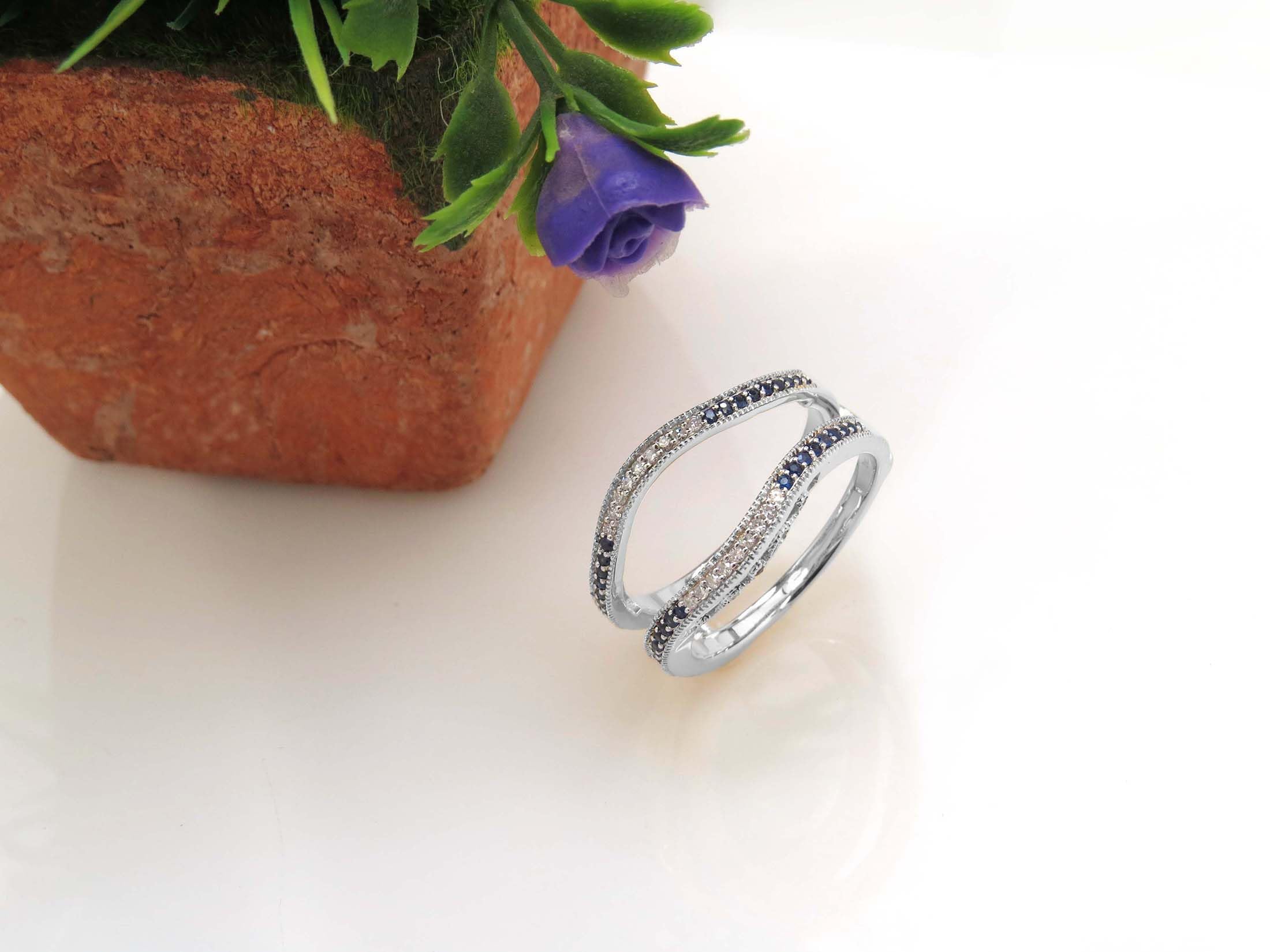 Dazzlingrock Collection Round Blue Sapphire & White Diamond Women Wedding Band Enhancer Guard Ring, Sterling Silver, Size 7.5