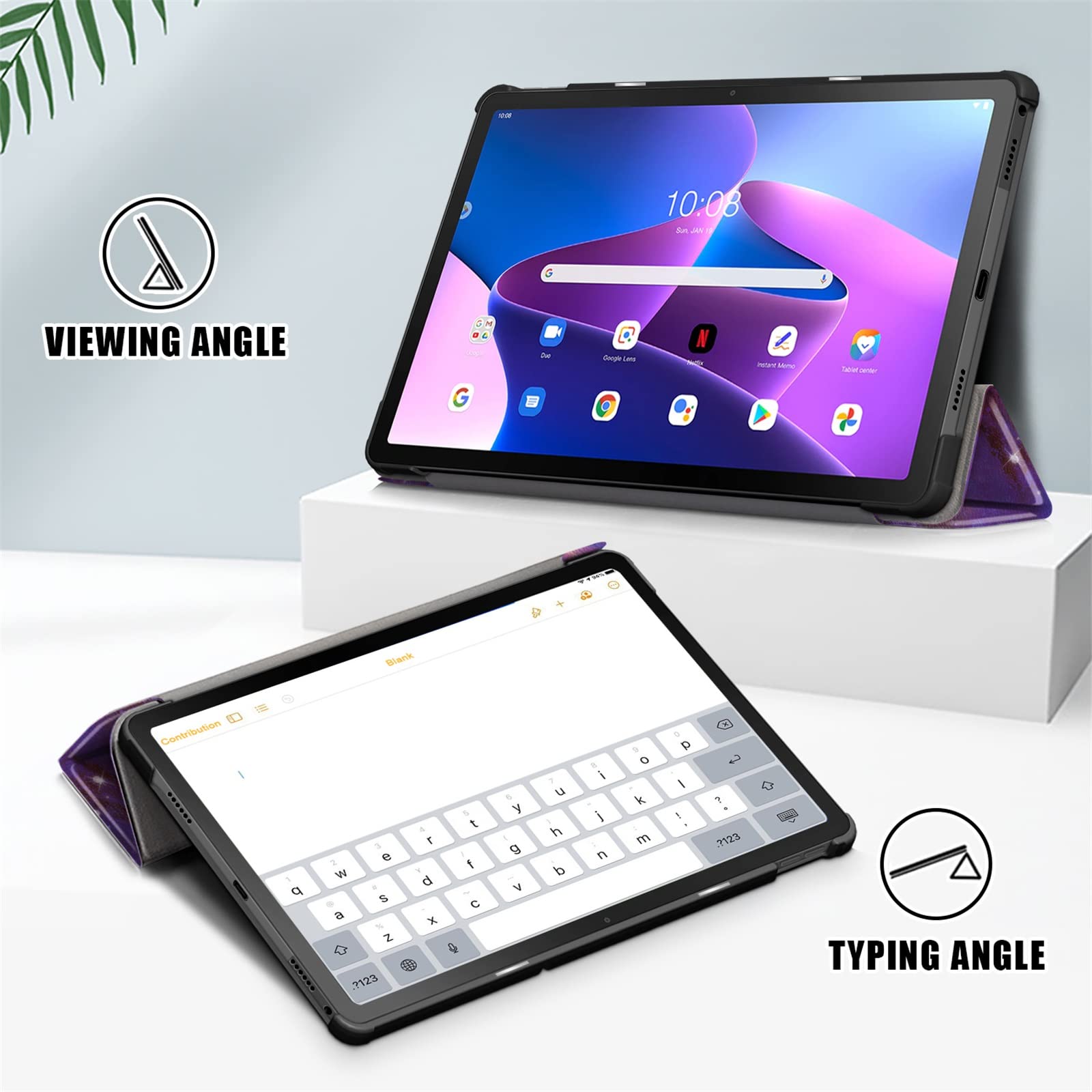 DETUOSI Slim Smart Case for Lenovo Tab M10 Plus 10.6 inch [3rd Gen] 2022 (TB-125F/TB-128F),【Auto Sleep/Wake】Tri-fold Folio Leather Protective Book Cover with Hard Back Shell + Magnetic Stand#Milky way