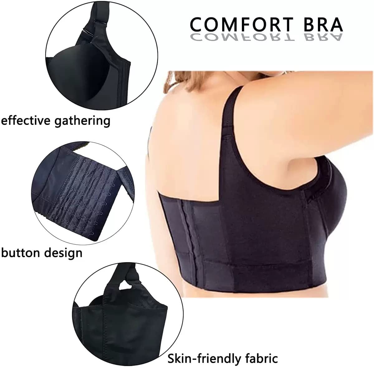 ehyseli Women's Back Smoothing Bra Filifit Sculpting Bra Deep Cup Shapewear Bra Fashion Hide Full Back Coverage Sport Bra Black
