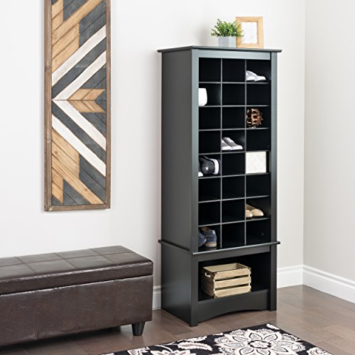 Prepac 24 pair Shoe Storage Rack with bottom shelf, Black
