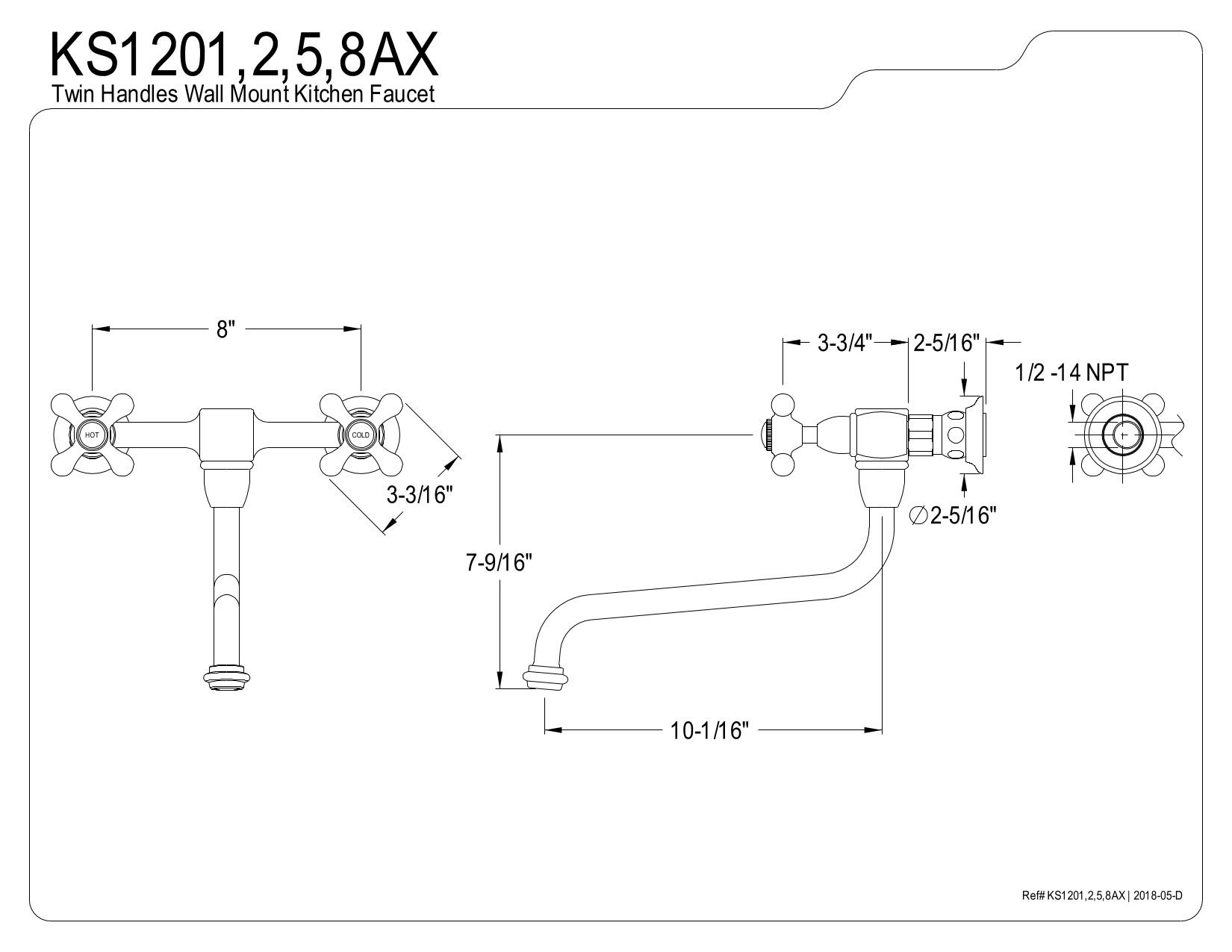 Kingston Brass KS1202AX Heritage Kitchen Faucet, Polished Brass