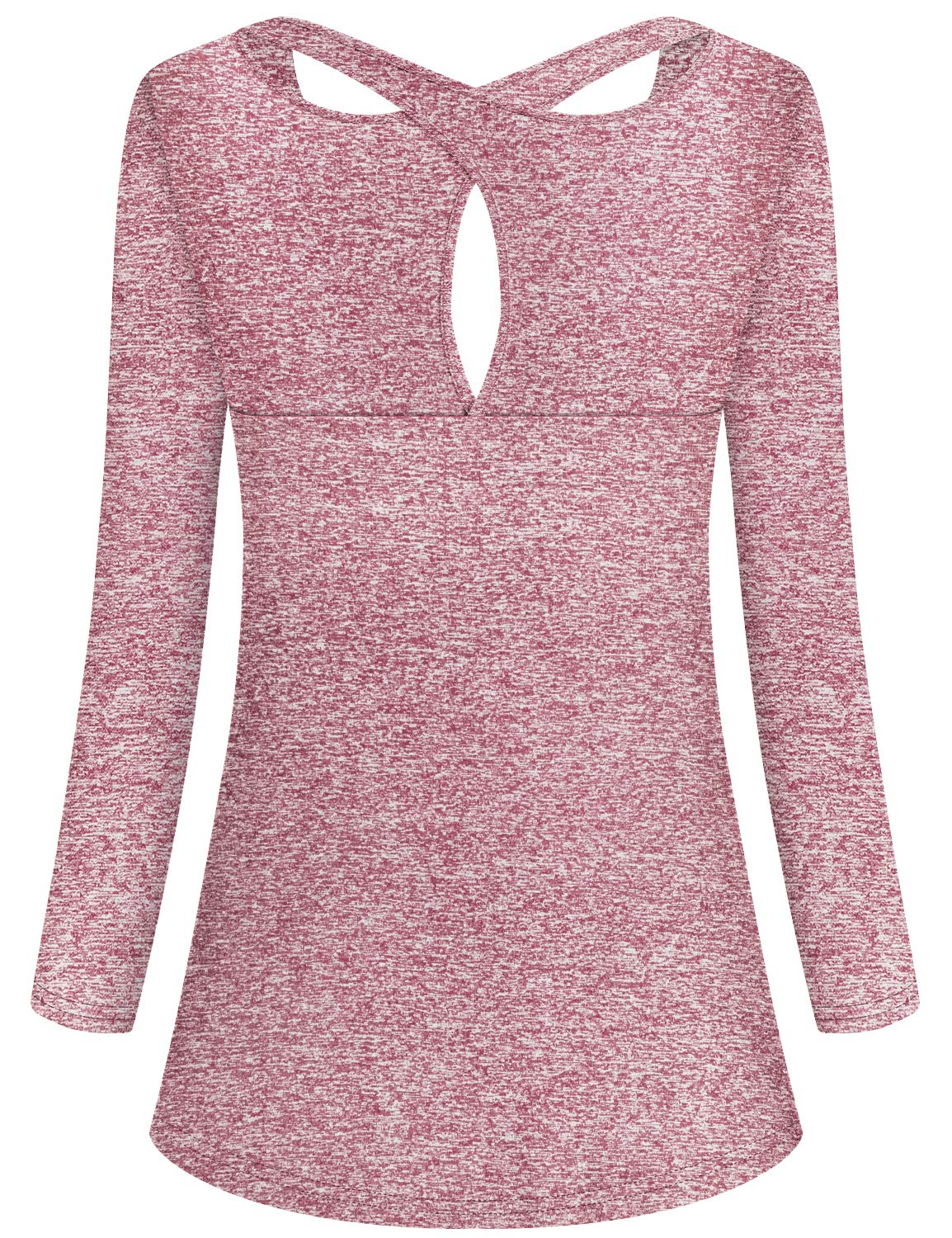Cucuchy Womens Yoga Tops Casual Flowy Long Sleeve Criss Cross Back Workout Shirts (XX-Large, Light Red)