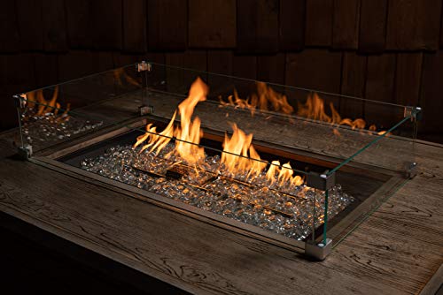 Fire Sense 63248 Fire Pit Wind Guard Clear Tempered Glass Best Flame Viewing Experience for Propane Gas Fire Pits & Patio Heaters - Rectangular Wind Guard