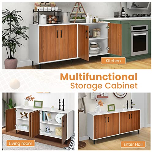Giantex 4-Door Large Buffet Sideboard, Kitchen Storage Cabinet, Wooden Buffet Server Cupboard, 5-Leg Structure, Accent Cabinet, Ideal for Living Room