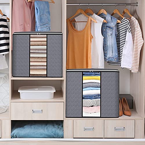 Micilelife Clothes Storage Bag 90L Large Storage Bags Closet Organizers and Storage,3-Pack, Gray,Foldable Organizer, With Clear Window,Suitable for Finishing Of Household ItemsReinforced Thick and Durable Organizer, Suitable for Finishing the Bedrooms,To
