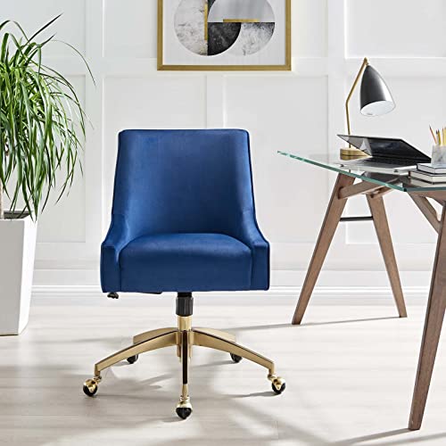 Modway Discern Performance Velvet Swivel Office Chair in Navy