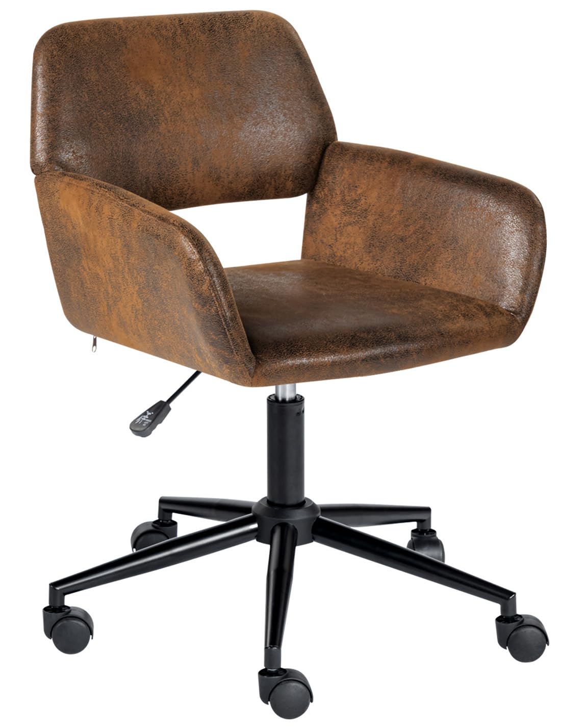 FurnitureR Office Chair, Upholstered Suede Mid Back Swivel Computer Desk Chair with Rolling Wheels, Adjustable Task Chair for Home, Bedroom, Make-up, Studying, Small Spaces - Brown