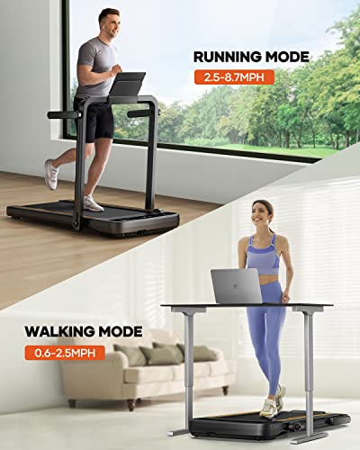 HomeTro Under Desk Treadmill Foldable 3.0HP for Home Office, 2 in 1 Folding Treadmills 265lbs with App & Remote Control Dual Led Touch Screen, 12 Preset Programs, Installation-Free