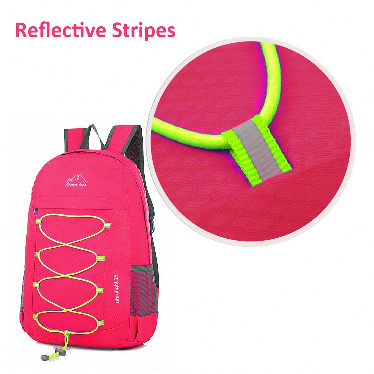CLEVER BEES Outdoor Water Resistant Hiking Backpack, Fuchsia