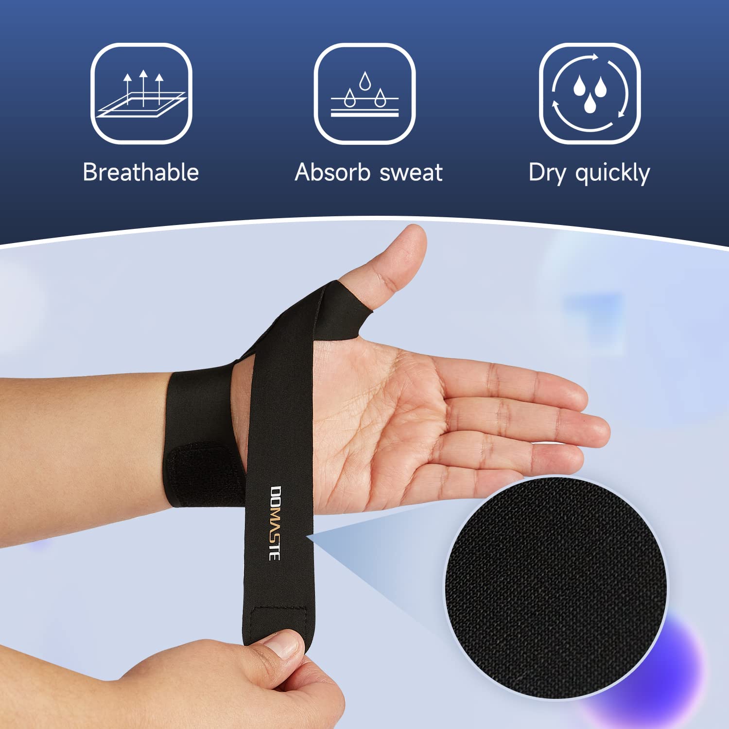 Domaste Ultra Thin Wrist Brace - Sport Slim Carpal Tunnel Support for Men and Women, Adjustable, Lightweight, Breathable and Skin Friendly (Black/Right/One Size)