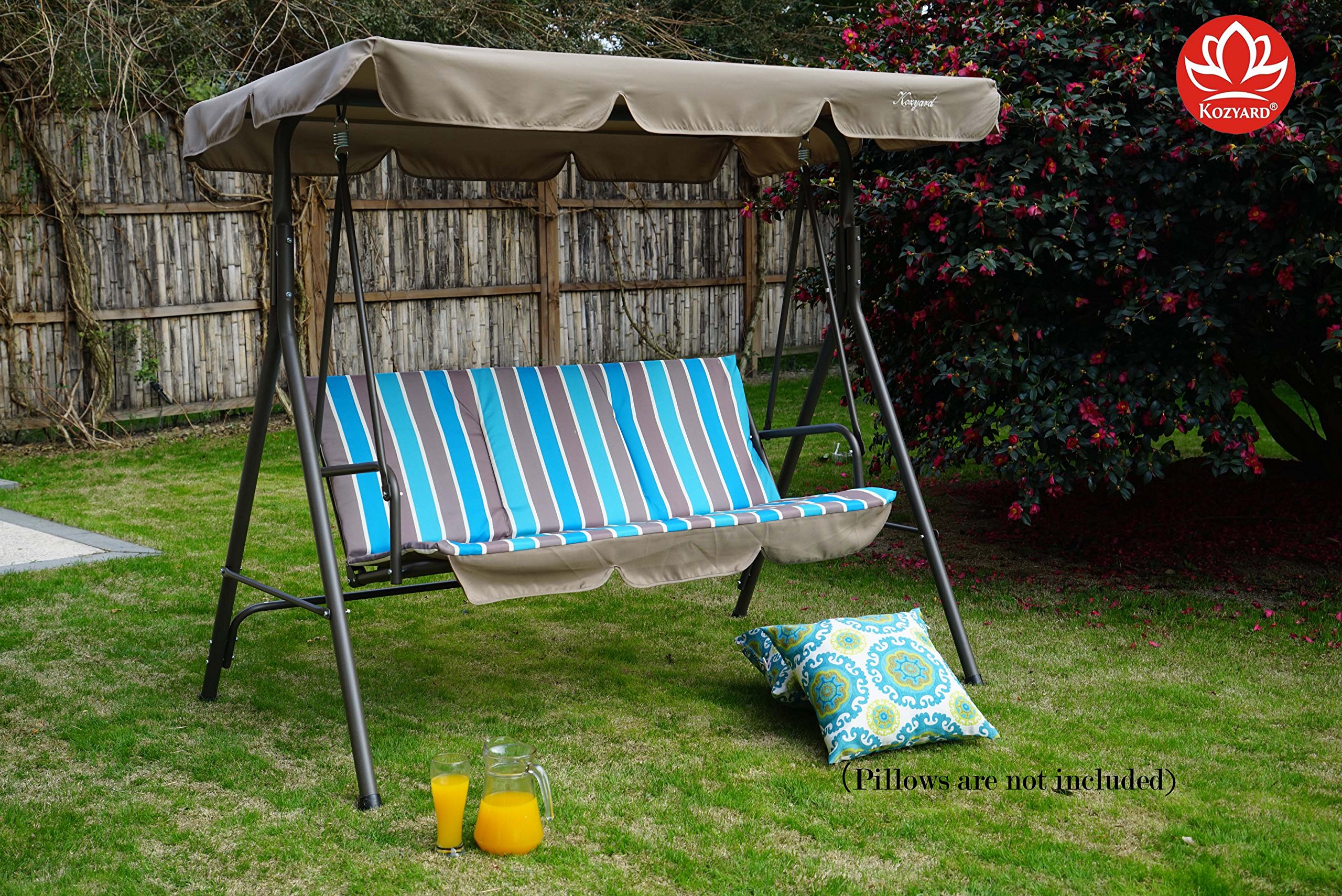 Kozyard Alicia Patio Swing Chair - Comfortable 3 Cushion Seats with Strong Steel Frame, Adjustable Canopy and Removable Cushion Ideal Glider Swing for Outdoors, Garden, Poolside, Balcony (Lime Stripe)