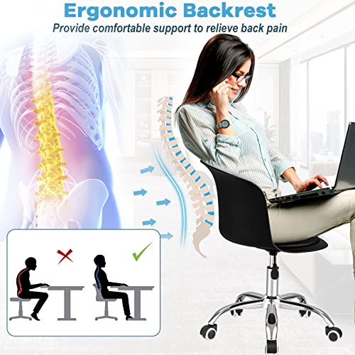 Giantex Home Office Desk Chair Set of 2, Armless Plastic Swivel Rolling Task Chair w/Soft PU Leather Cushion & Universal Casters, Modern Computer Chair for Dorm Bedroom Living Room, Black
