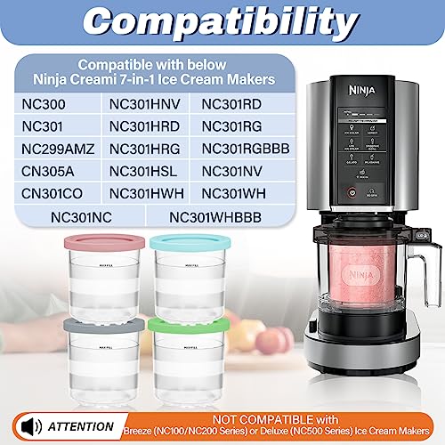 NANOBABY Pint Containers and Lids Replacement Compatible with Ninja CREAMi 7-in-1 Ice Cream Maker, 16oz Pint Cup Replacement for Ninja Creami NC301 Series,NC299AMZ NC300 CN305A CN301CO,4-Pack,BPA Free