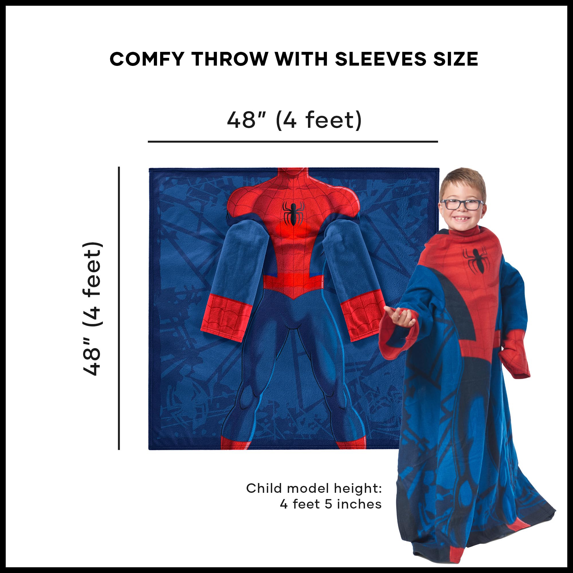 Northwest Spider-Man Spidey Webs Youth Silk Touch Comfy Throw Blanket with Sleeves, 48" x, 48"
