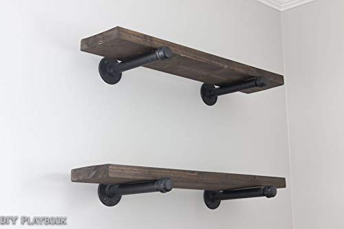 Industrial Floating Shelves Wall Shelf - Floating Shelves Wood Wall Mounted, Hanging Shelves, Floating Shelves Rustic, with Pipe Hardware Brackets (Set of 2) 2'' X 5.5'' (Special Walnut, 24)