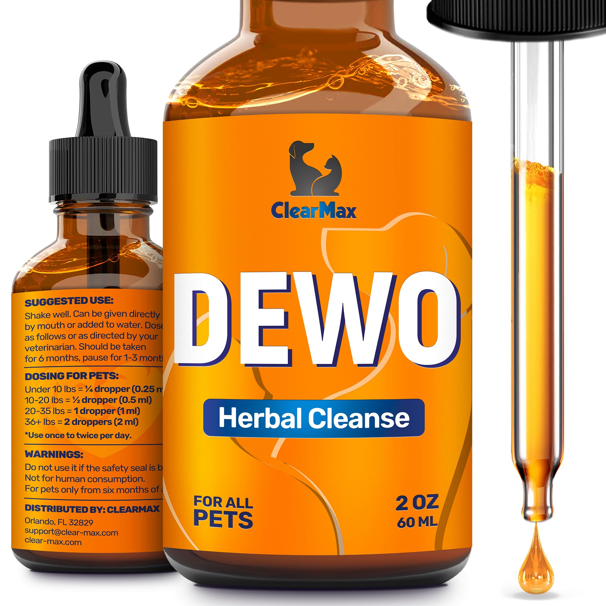 Dewo for Dogs ◆ Cat Dewo ◆ Puppy Dewo ◆ Kitten Dewo ◆ Natural Broad Spectrum Cleanser for Pets ◆ Liquid Dewo for Dogs and Cats ◆ Pet Dewo ◆ Digestive Cleanser ◆ 2 Oz