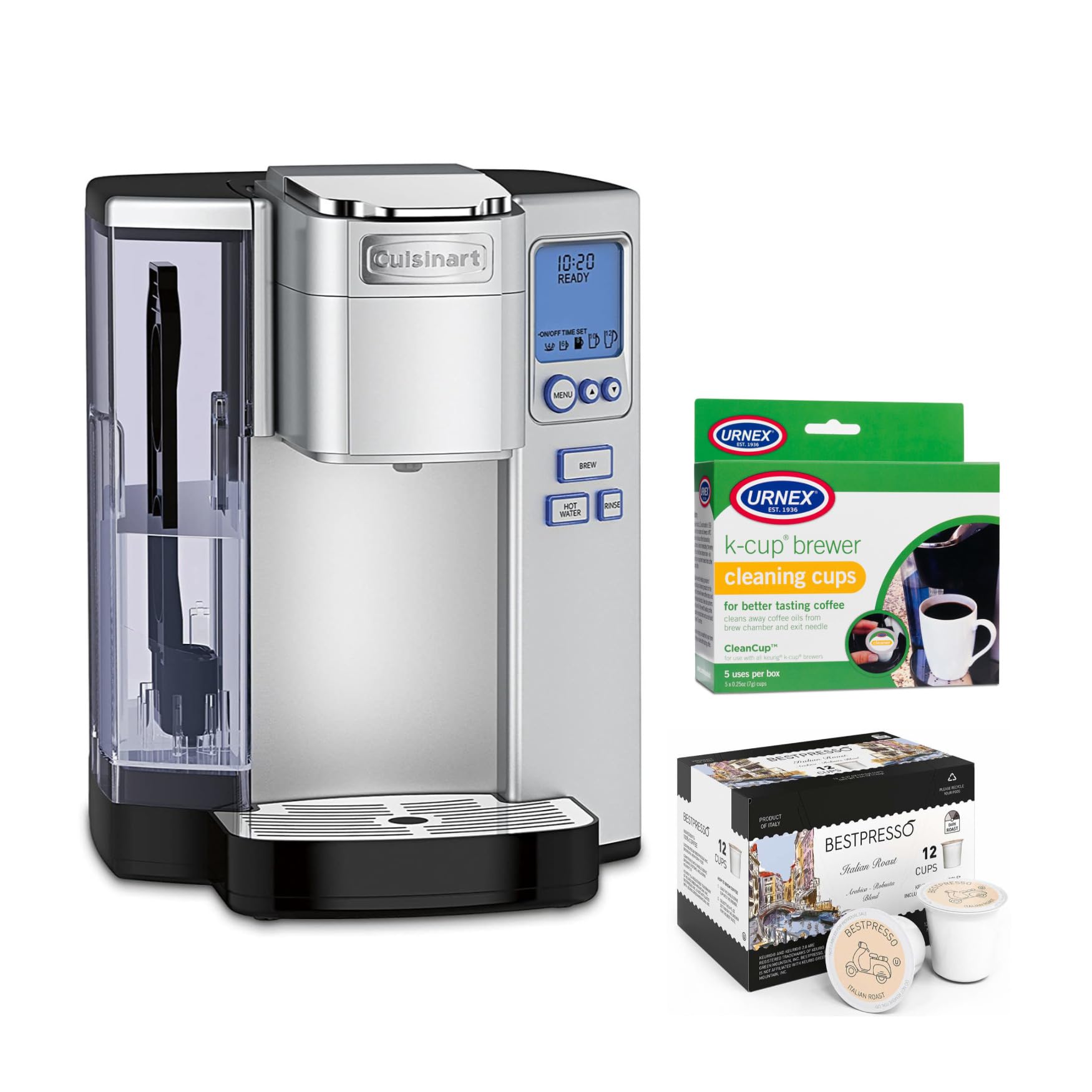 Cuisinart SS-10P1 Premium Single Serve Coffeemaker with12-Count Italian Roast and K-Cup Cleaner Bundle (3 Items)