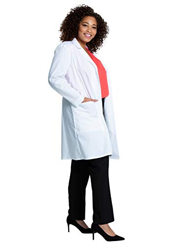 Cherokee Women's Scrub Lab Coat with Button Up Front, 3 Pockets Modern Classic fit and Mechanical Stretch Fabric CK421, XXS, White