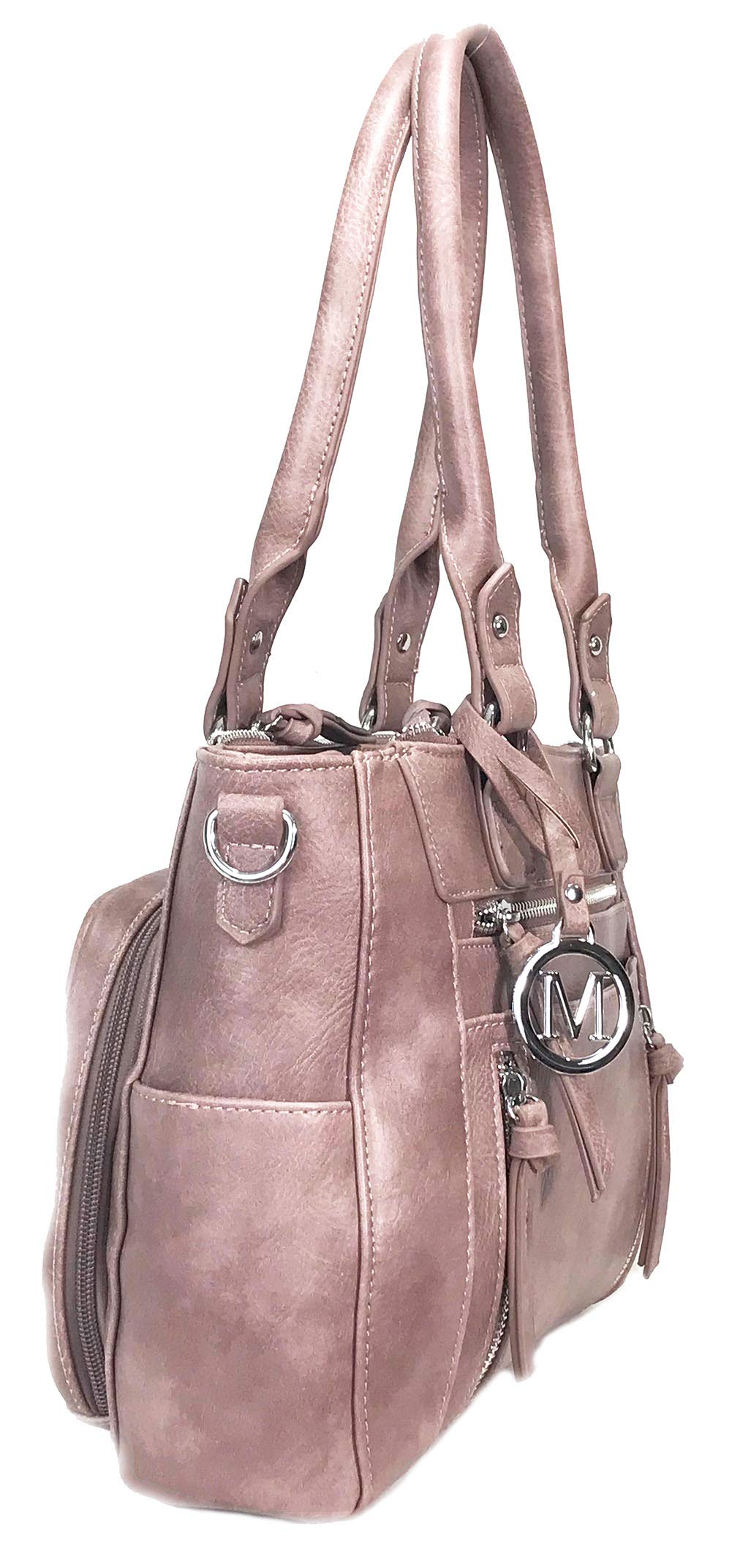 Zzfab Medium CCW Bag Multi-Zippers Fashion Faux Leather Concealed Carry Purse (Mauve)
