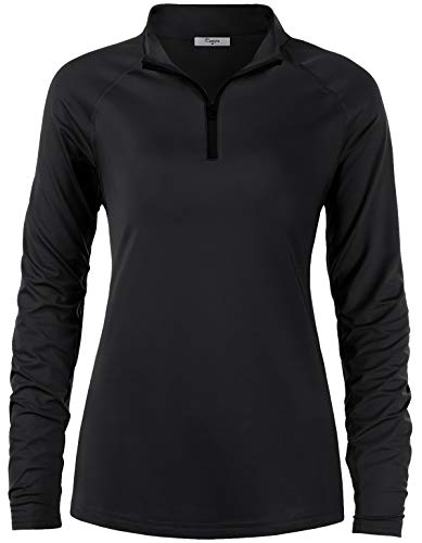 Cestyle Hiking Shirts Women, Ladies Sun Protective Clothes Long Sleeve Quick Dry Lightweight Outdoor Performance Vacation Running Workout Tops Relaxed Fit Black X-Large
