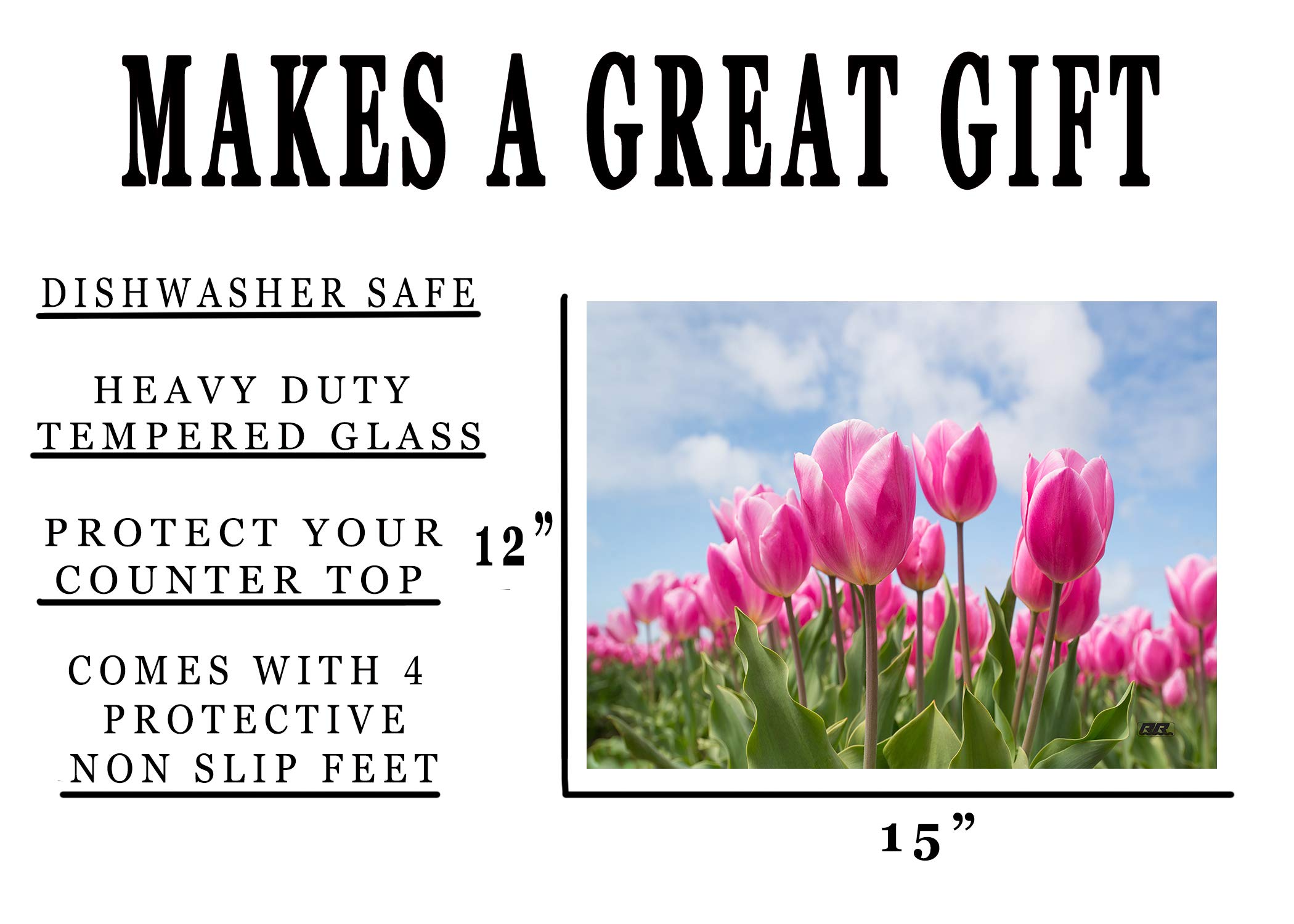 Flower Pink Tulips Floral Kitchen Glass Cutting Board Decorative Gift For Mom Daisies Design