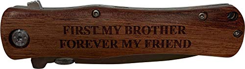 First My Brother Forever My Friend Stainless Steel Folding Pocket Knife with Clip, Wood