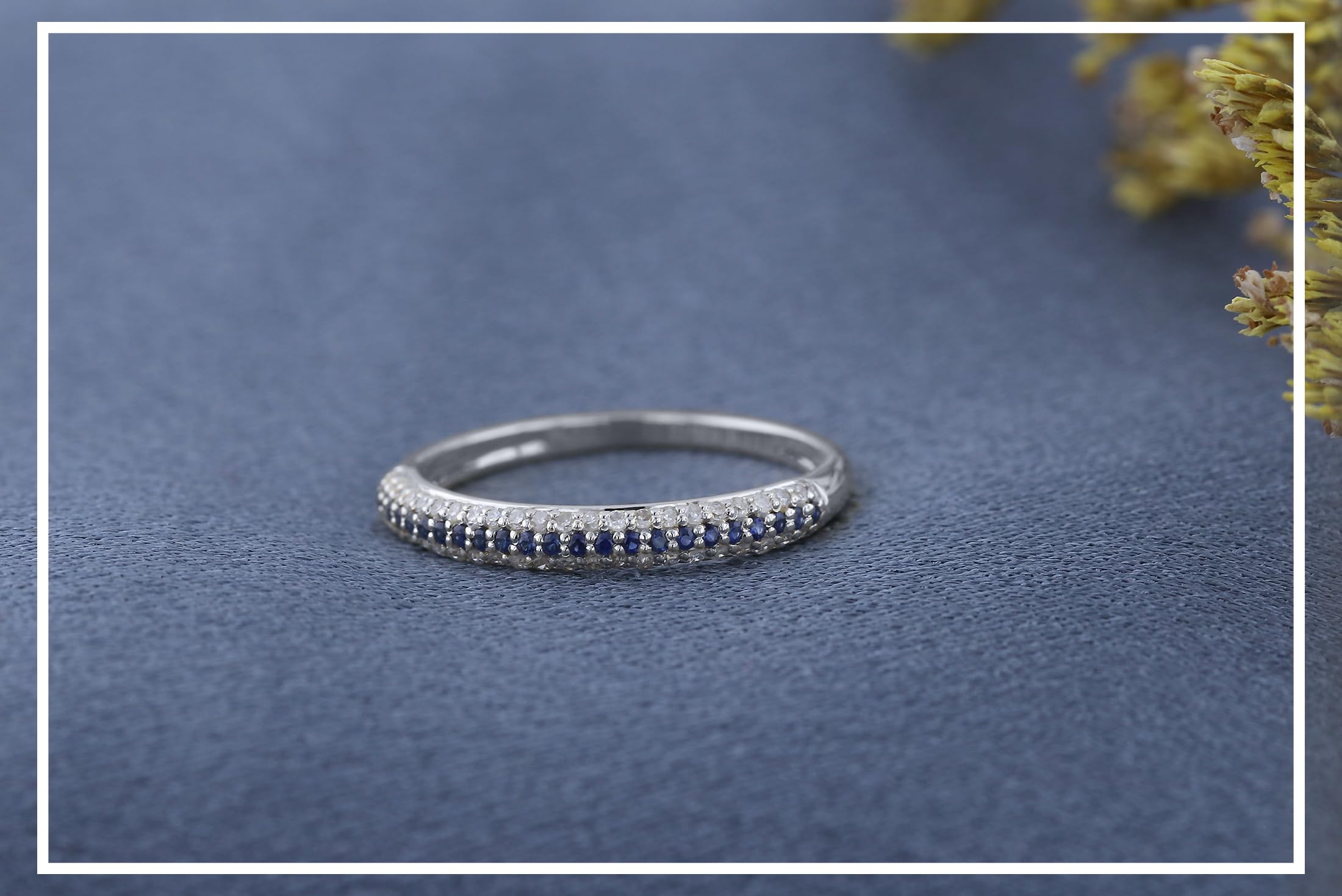 Dazzlingrock Collection Round Blue Sapphire & White Diamond Anniversary Wedding Band For Women | 10K White Gold, Size 8