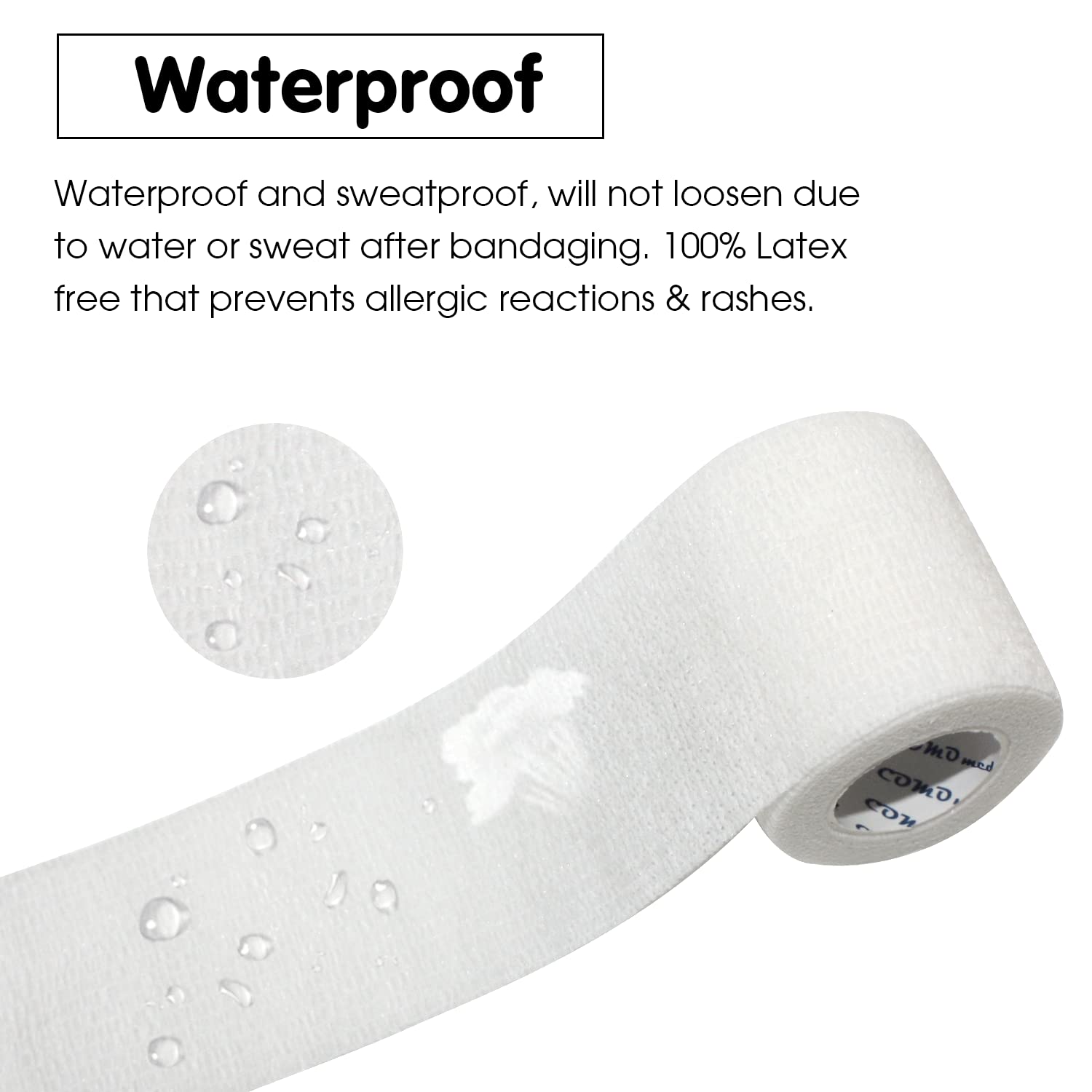 COMOmed Self Stick Cohesive Bandage Latex 1"x5 Yards First Aid Bandages Stretch Sport Wrap Vet Tape for Wrist Ankle Sprain and Swelling,White