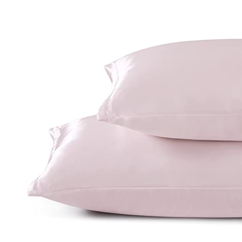 HommxJF Blush Pink Satin Pillowcase Standard Set of 2 with Envelope Closure,Blush Pink Silk Pillowcase for Hair and Skin (20x26)