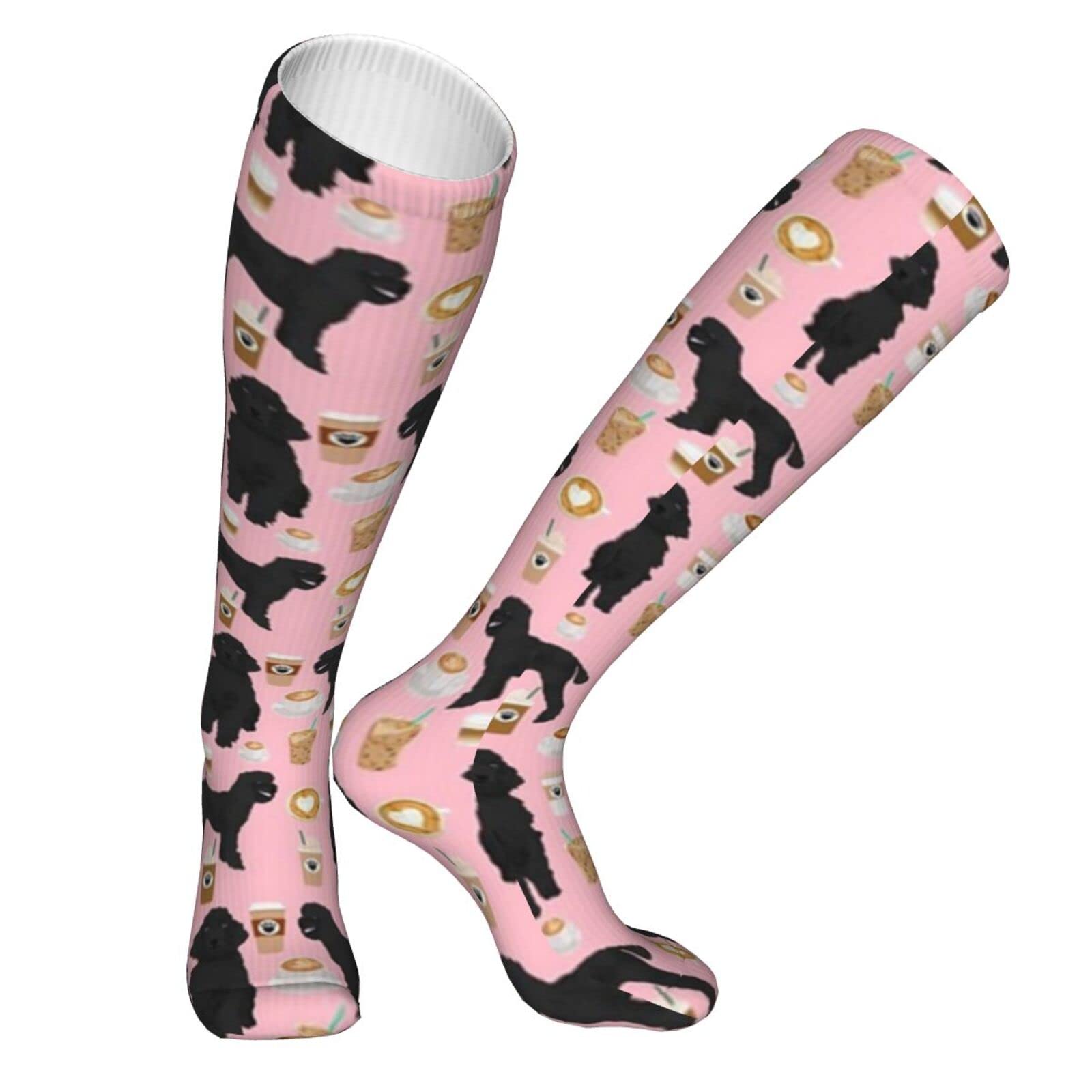 chegna Black Poodle Dogs Coffees Blossom Compression Socks for Women & Men Circulation 15-20 mmHg is Best Support for Athletic Running Cycling, White