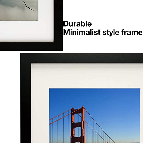 Picture Frames 8x10 Picture Frame Set of 2,Display Pictures 5x7 with Mat or 8x10 Without Mat Real Glass and Composite Wood for Wall or Tabletop Display Pre-Installed Wall Mounting Hardware,Black