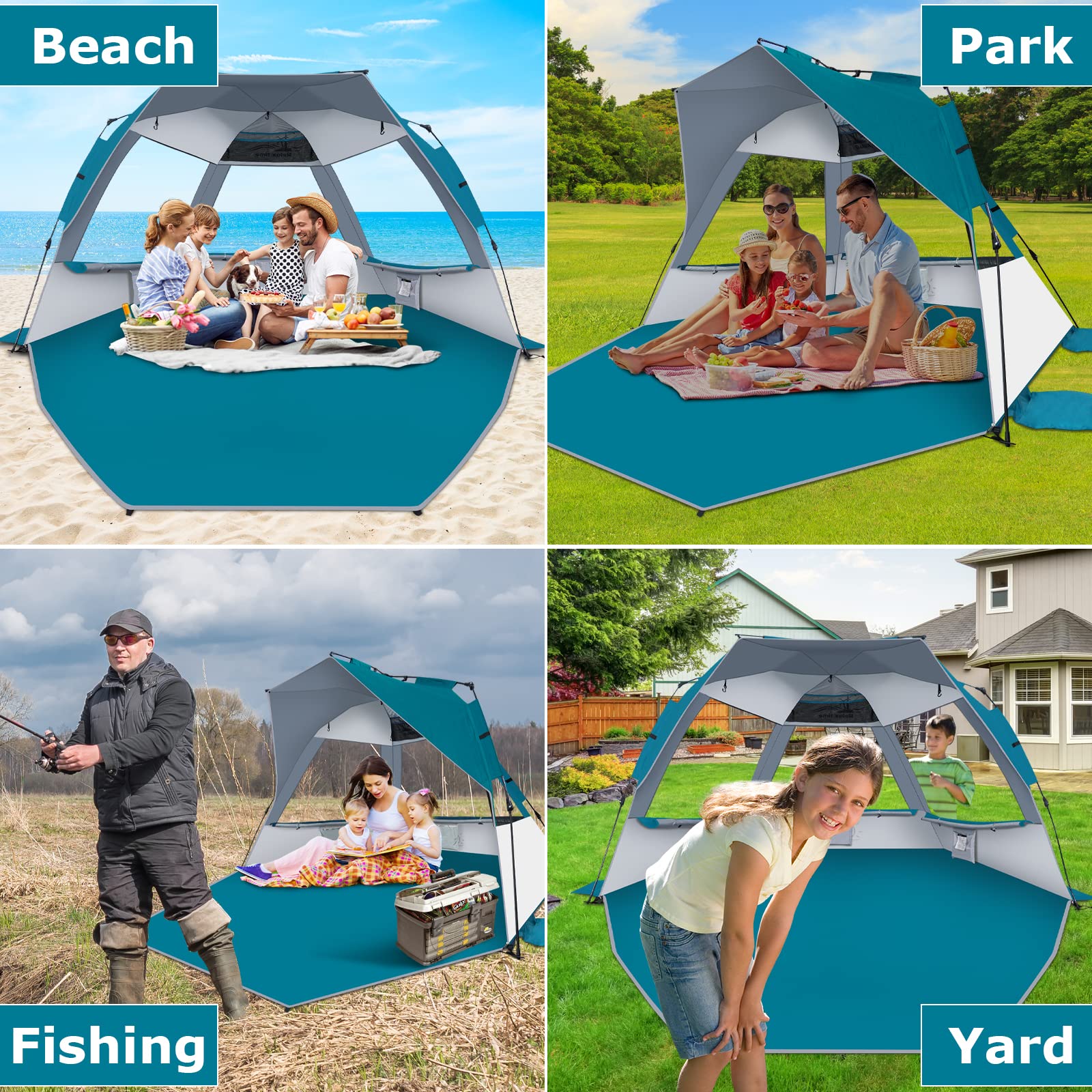 COMMOUDS 110" Wide Beach Tent for 5-6 Person, UPF 50+ Instant Beach Tent Sun Shelter, Portable Pop Up Beach Sun Shade, Lightweight and Easy Set Up