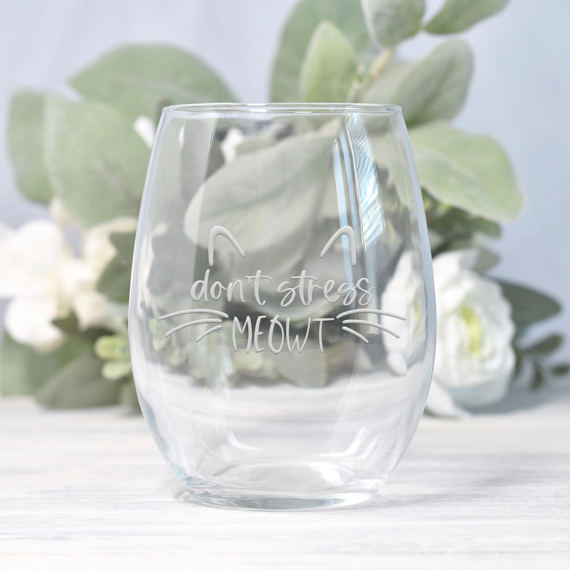 Dont Stress Meowt Cat Lover Stemless Wine Glass - Kitten, Cat Lover, Cat Gift, Pet Gift, Cat Wine Glass