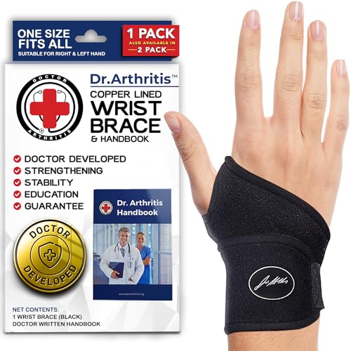 Dr. Arthritis Doctor Developed Copper Wrist Brace/Wrap for Carpal Tunnel Support, Wrist Splint Brace -F.D.A. Medical Device & Doctor Handbook-Night Support for Women Men-Right & Left hands (Single)