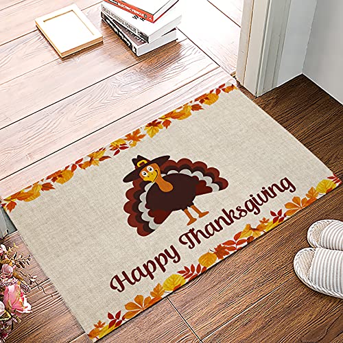 Zadaling Happy Thanksgiving Day Doormat Rug Turkey Fall Maple Leaves Orange Entry Way Mats for Inside/Front Door/Living Room/Bathtub/Kitchen 18x30 inch Bathroom Non Slip Door Mat