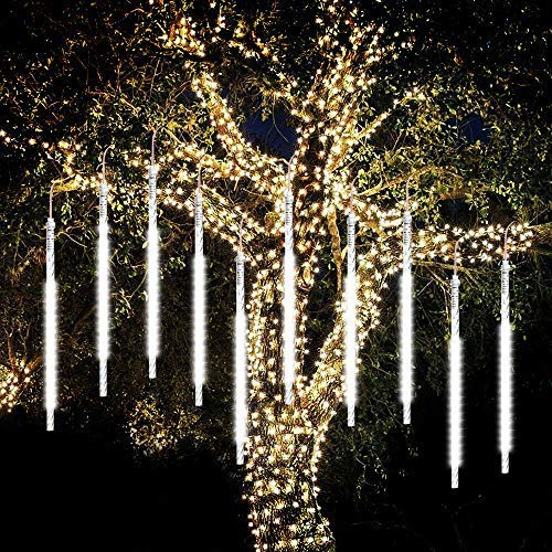 SHONCO Meteor Shower Raindrop Lights, 50CM 10 Tubes 540 LED Meteor Lights Waterproof Snow Falling Icicle Lights Outdoor Cascading String Lights for Garden Party Wedding Christmas Tree Patio (White)