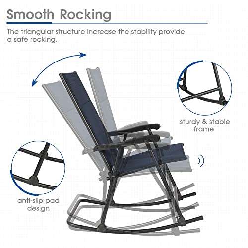 NATURAL EXPRESSIONS Folding Patio Rocking Chairs,Outdoor Oversized Textilene & 3D Mesh Fabric Rocker with High Back Hard Armrest,Portable Rocking Chair for Garden, Backyard, Porch, 300lb