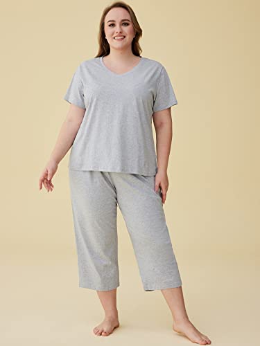 Latuza Women's Cotton Pajamas Set Tops and Capri Pants Sleepwear XL Light Gray