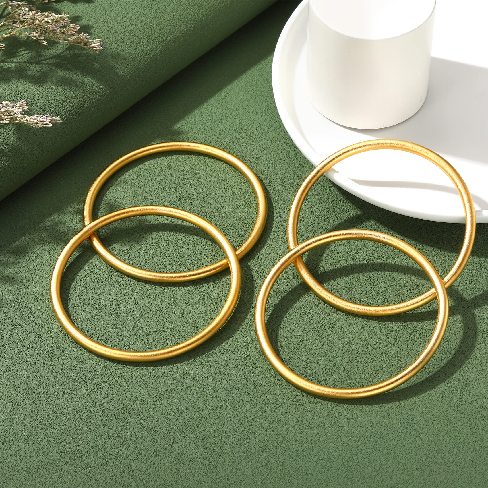 BUREI 14K Gold Plated Bangle for Women Stackable Thin Round Bracelet Smooth Handmade Gold Bangle Bracelet Gift for Girls Ladies (Gold 4mm, 8 inch)